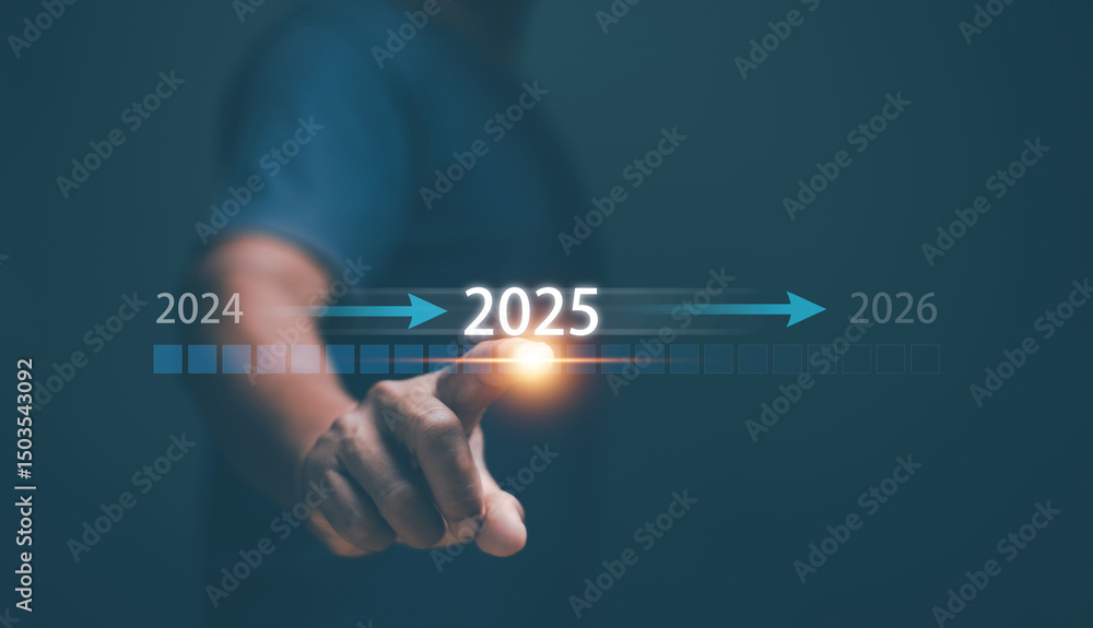 Progressing of financial concept. Hand touching on download bar status ...