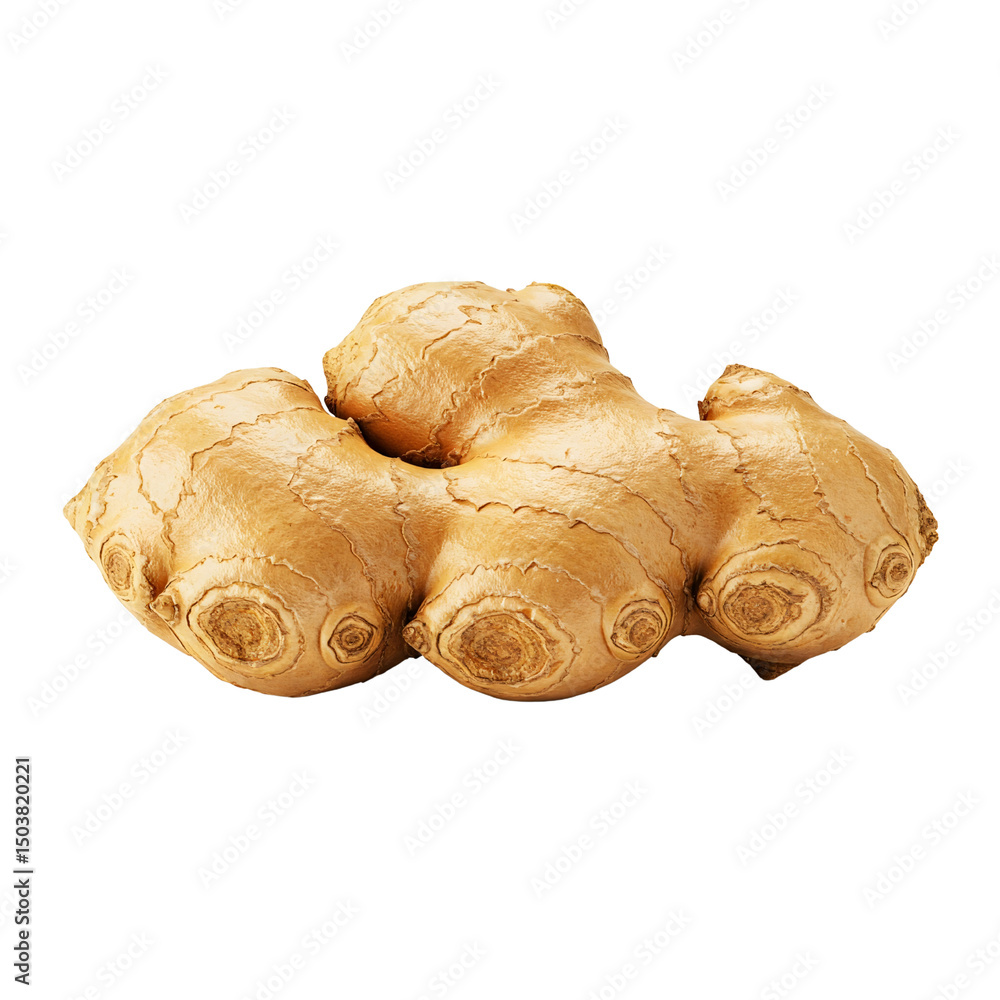 Ginger root with rough skin and natural shape on transparent background ...