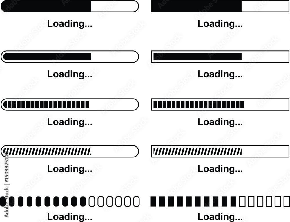 Loading bar set. Retro progress bars on white and black screens. Search vector loading vector ...