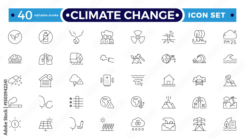 Стоковое векторное изображение «Climate Change Outline icon natural ...