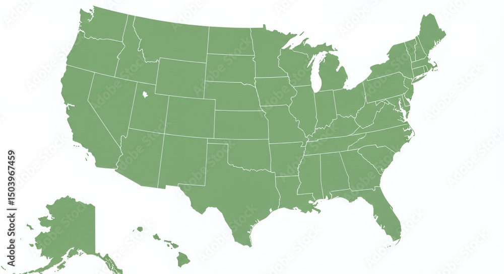 United States Map: A Simple Green Representation of the 50 States and ...