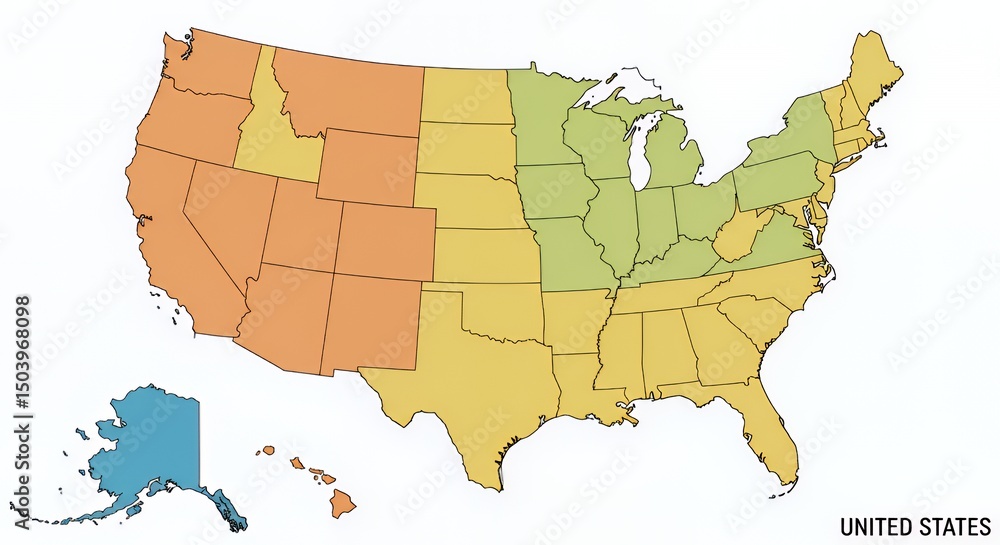 United States Map: Color-Coded Regional Divisions Stock Photo | Adobe Stock