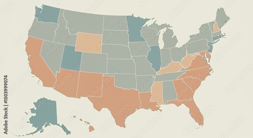 United States Map: A Color-Coded Geographic Representation Stock ...