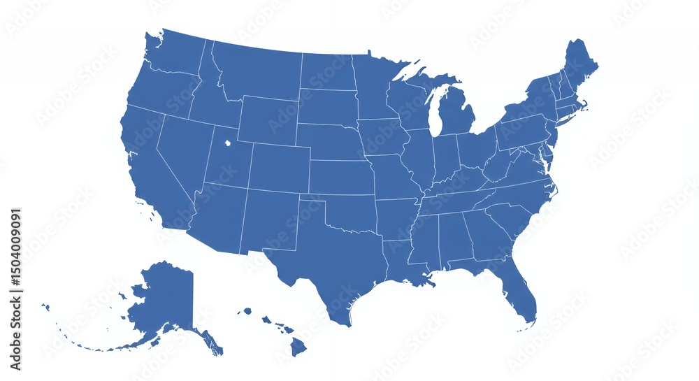 United States Map: A Simple Blue Outline of the 50 States and ...