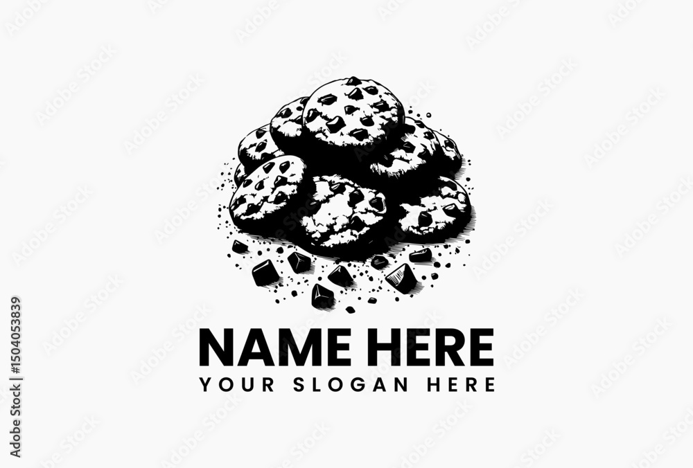 Image vectorielle Stock Hand-drawn stack of chocolate chip cookies with ...
