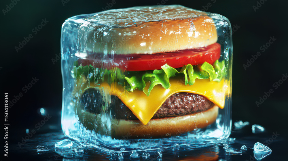 Frozen Burger in the Ice: A perfectly composed burger encased in a ...