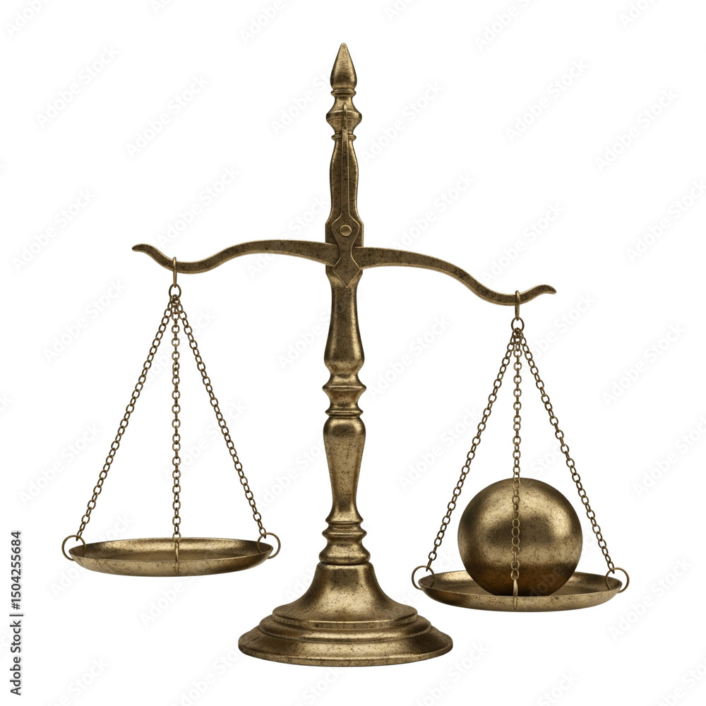 Scales of justice with one side heavier than the other isolated on ...