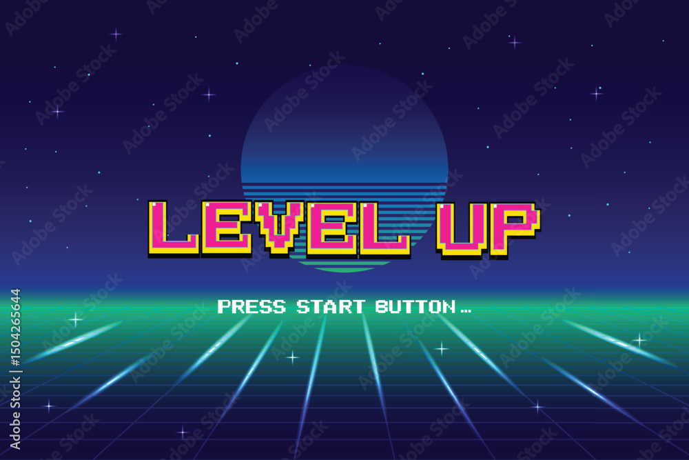 Vector de Stock LEVEL UP. pixel art .8-bit game. Retro Futurism Sci-Fi ...