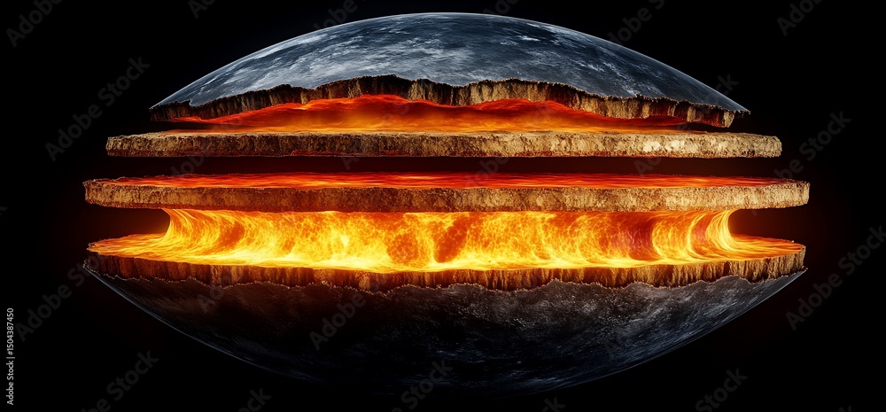 Dramatic cross section revealing earth's internal structure with layers ...