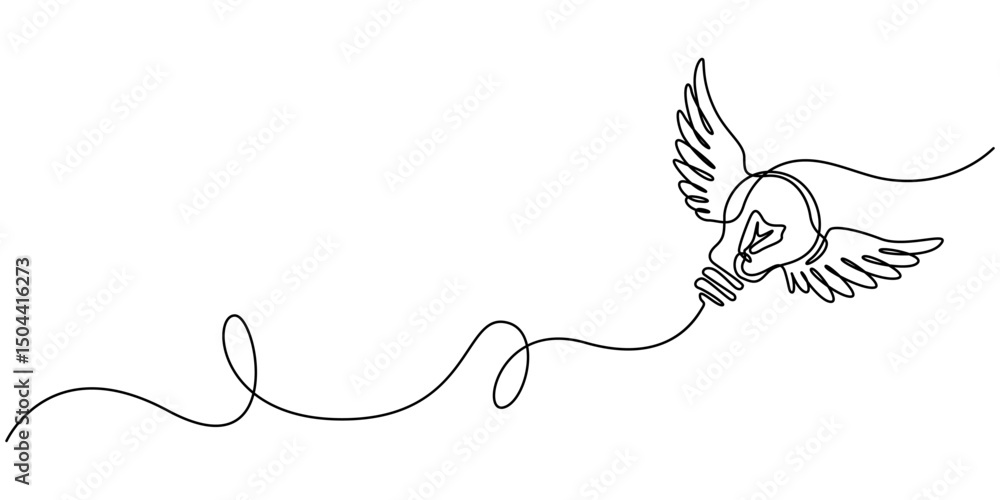 Vetor Continuous One line drawing of light bulb with wings. Creative ...