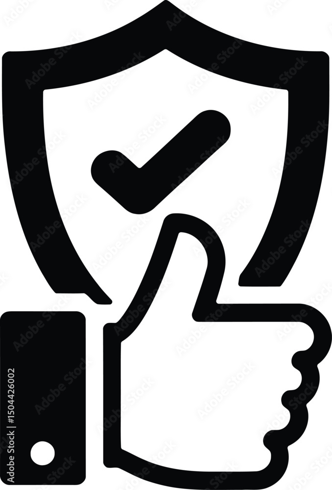 Security Approval Icon. Shield with Check Mark and Thumbs Up Vector ...