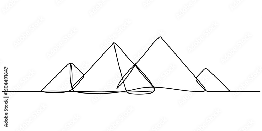 One continuous single drawing line art flat doodle pyramid, desert ...