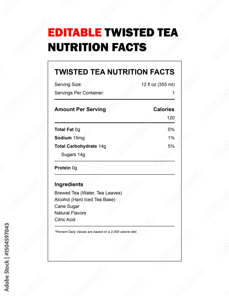 Editable Nutrition Facts Template for Alcoholic Beverages Detailed ...