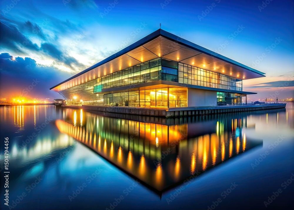 Night Seaport Terminal Photography, AI Photo, Modern Passenger Port at ...