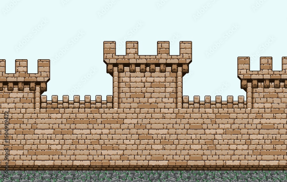 Стоковая иллюстрация «Pixel art of a medieval castle wall with ...