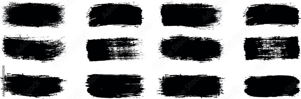 Brush strokes vector. Black set paint, ink brush, brush strokes, brushes, lines, frames, box ...
