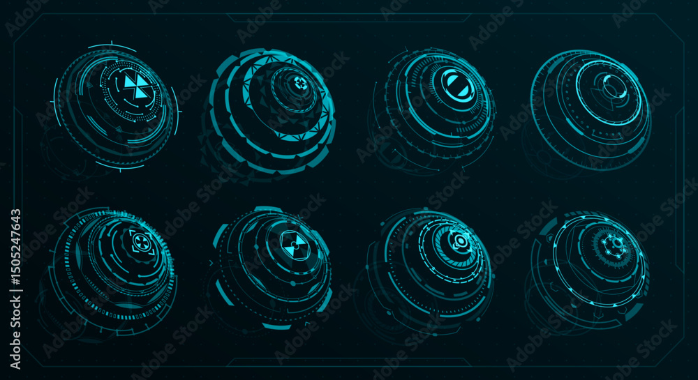 Vektor HUD futuristic circular screen panels and control bars in sphere ...