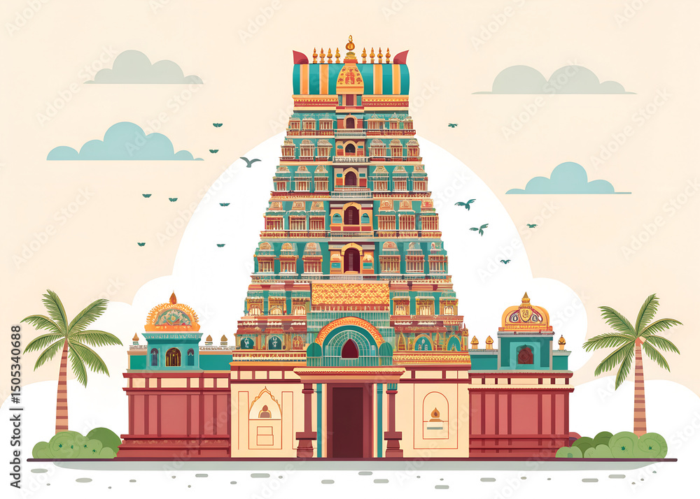 clean and colorful vector of the Meenakshi Temple GENERATIVE AI Stock ...