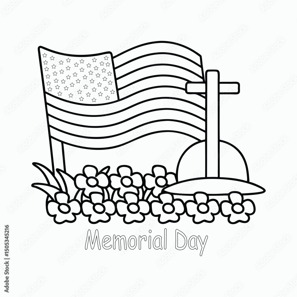 Memorial Day Clip Art Coloring Page for Kids – Patriotic US Symbols ...