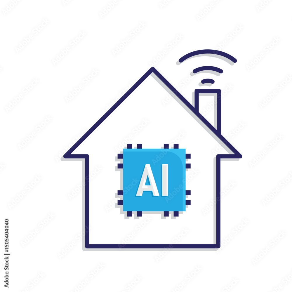 Automation icon. Smart Home Automation symbol. house with AI and signal ...