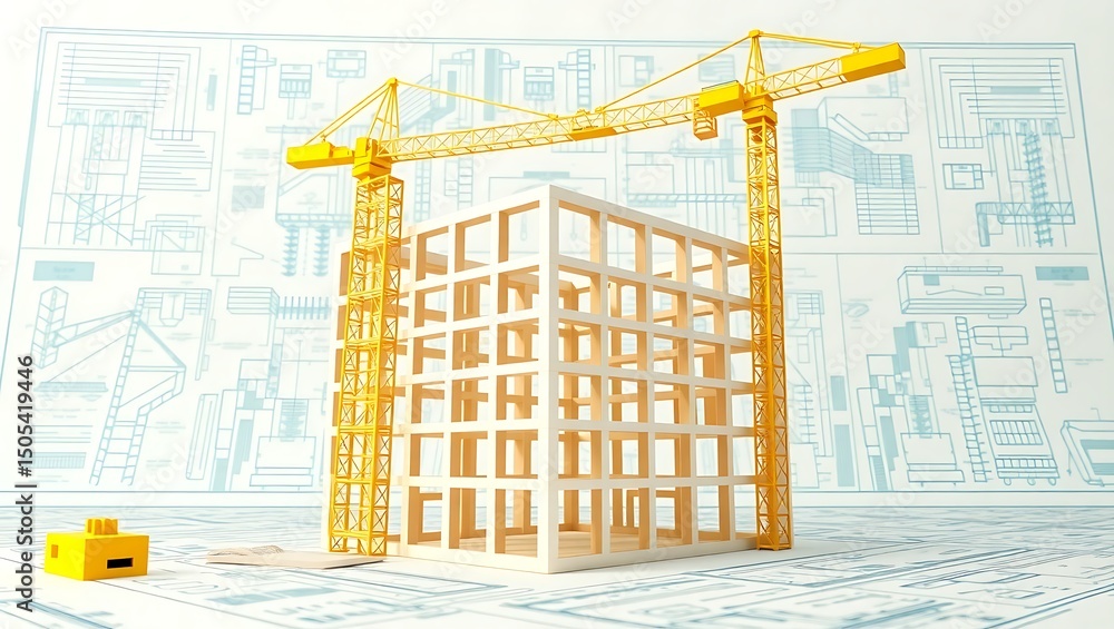 3D paper model of building construction project by architect. AI ...