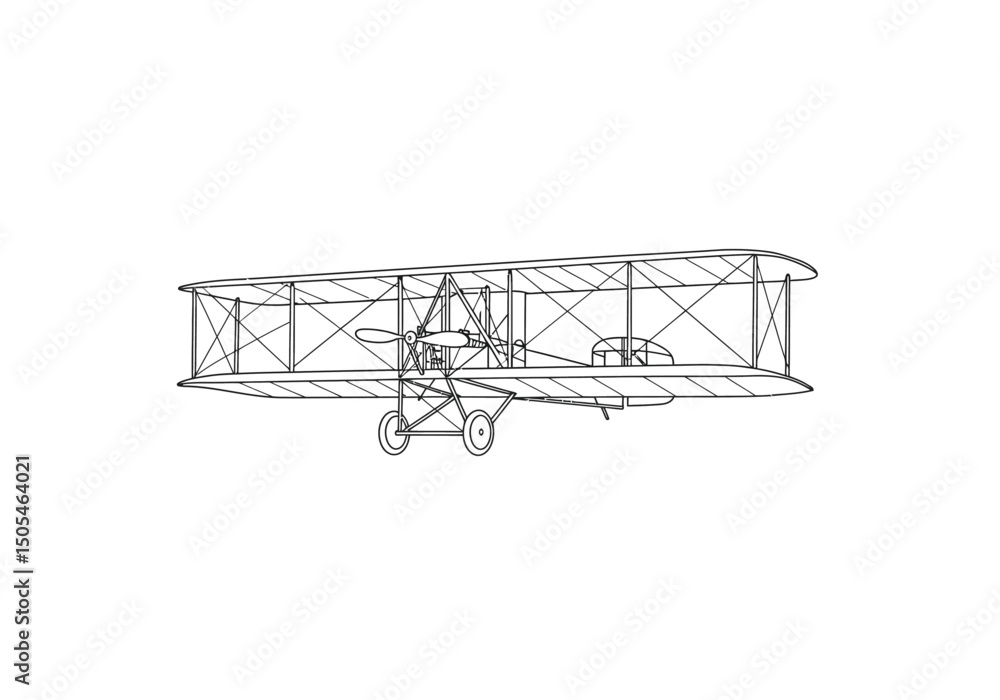 Wright flyer drawing. It is a black and white outline sketch of the ...