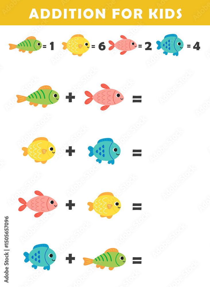 Addition for Kids. Fun Math Logic Puzzles for Kids. Math Game with Cute ...