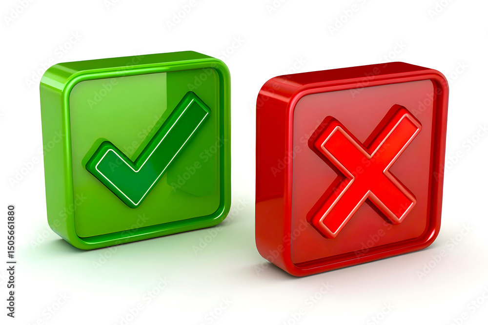 Green check mark and red cross sign symbols representing approval and disapproval concepts Stock ...