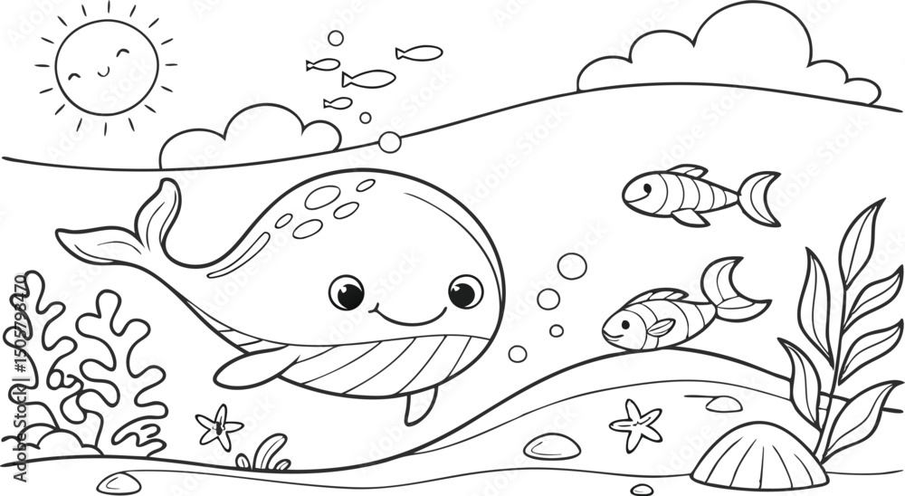 Ocean theme coloring page for kids. you can print it on standard paper ...