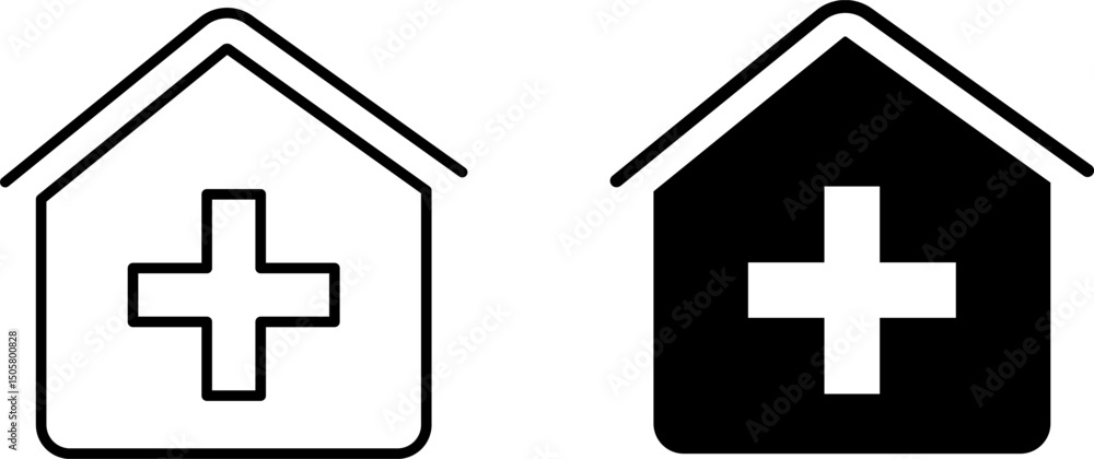Hospital icon set. medical building. Healthcare and Medicine. Emergency ...