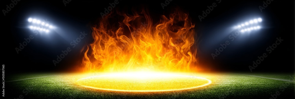 Fiery Stadium Night - A fiery circle engulfing the center of a football ...