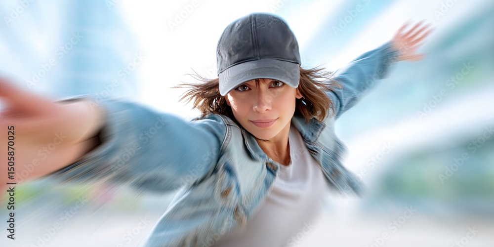 dynamic angle photo of friendly female film director, dynamic pose の ...