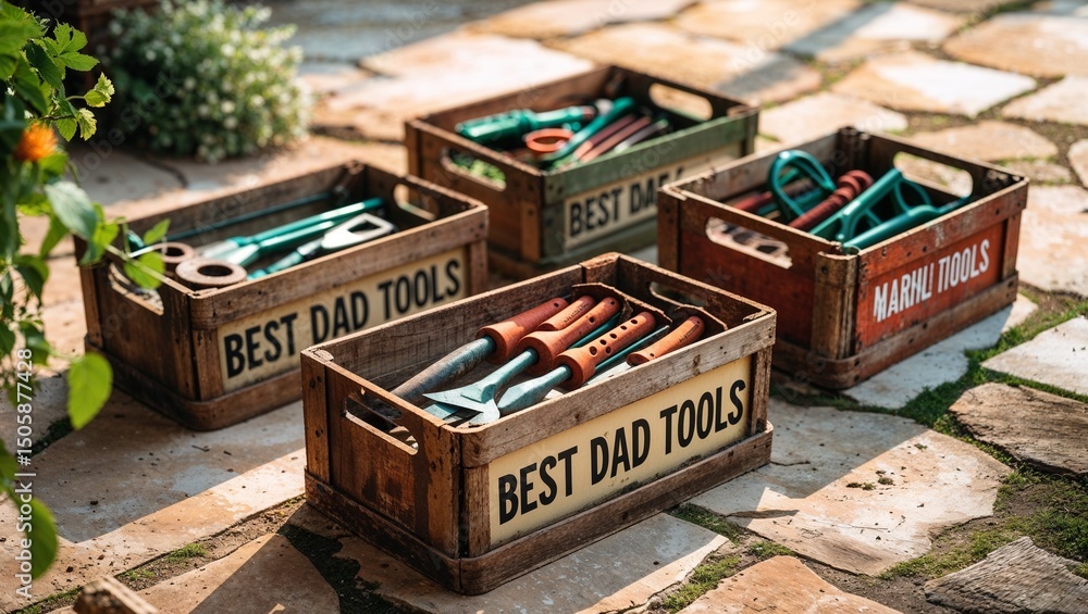 Foto de Stock Best dad tools in rustic wooden crates | Adobe Stock