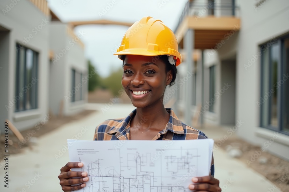 Stock-Foto „Confident African American female architect wearing hard ...