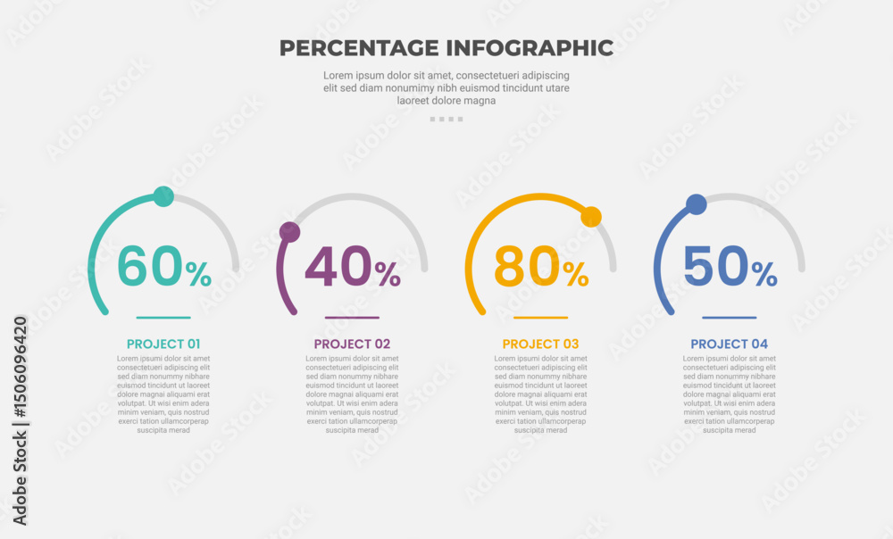 percentage or percent infographic outline style with 4 point template ...