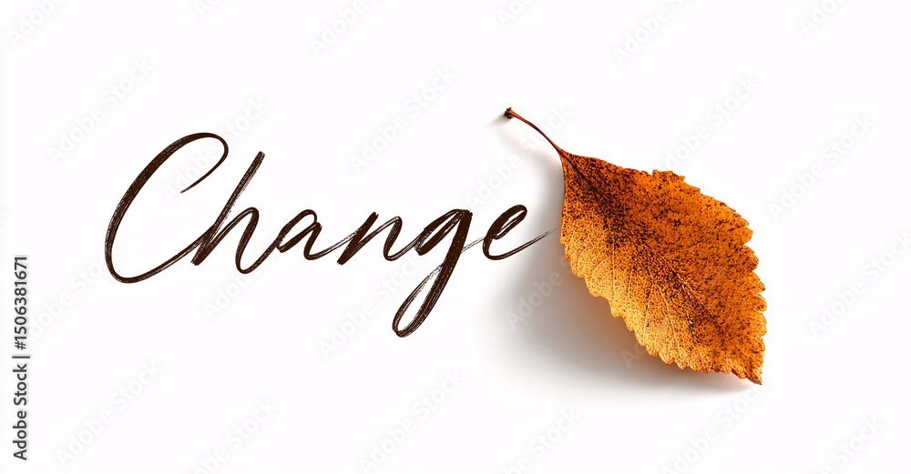 Change written in cursive, with a falling leaf next to it, isolated on ...