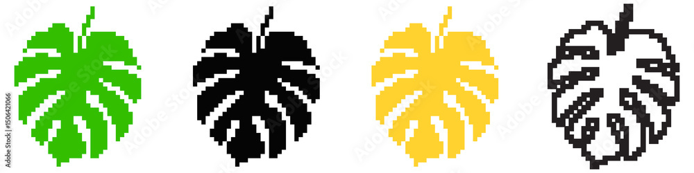 Pixel monstera leaf icon vector for tropical, botanical, and plant ...