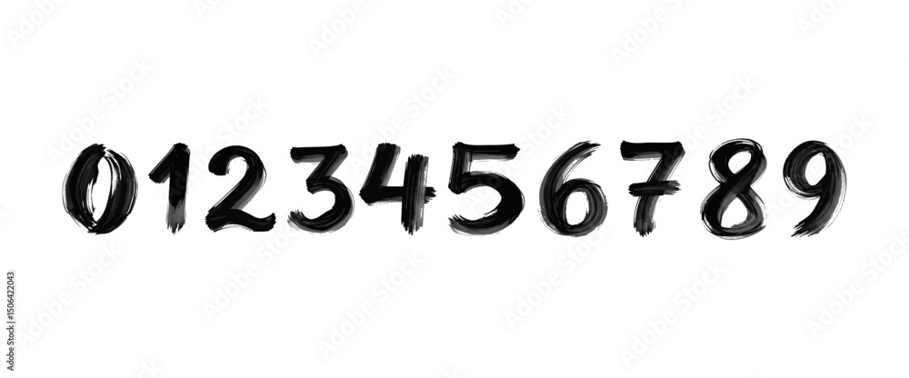 Brush stroke numbers from zero to nine isolated on white background in ...