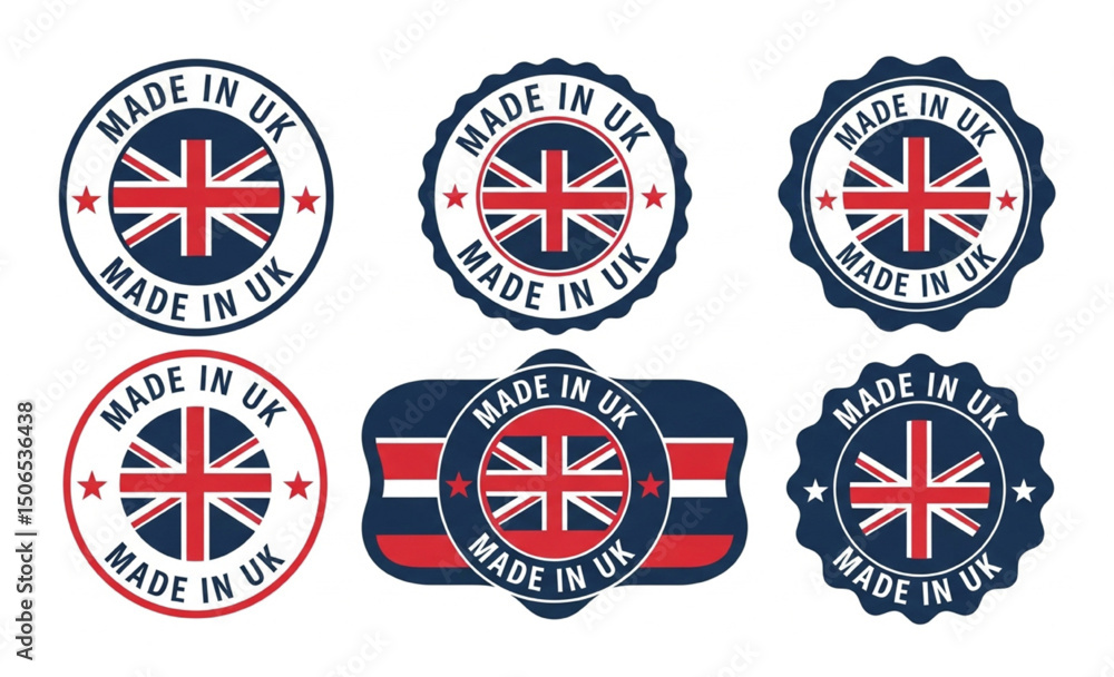 Made in UK Labels and Badges Set | British Product Stickers with Union ...