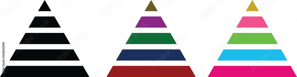 Levels of triangular pyramid icon set. Triangle pyramid chart ...
