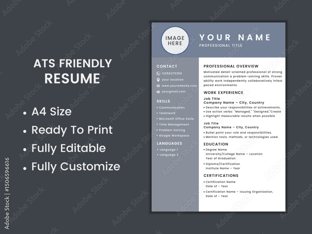 ATS Friendly Resume Template,ATS CV Formate,resume format forf job ...