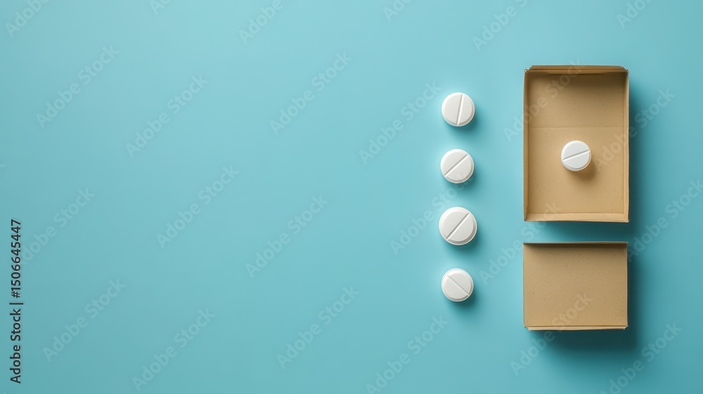 Final Tablet: Isolated Remaining Pill from Empty Cardboard Pack ...