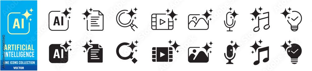 Generate AI icon. Artificial intelligence icons collection. Editable ...
