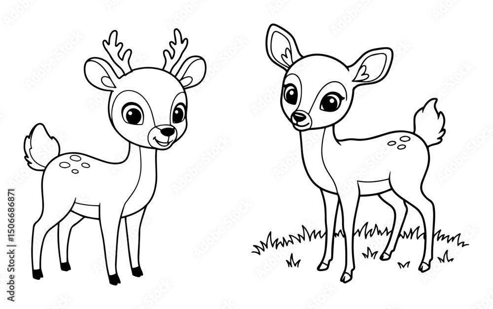 deer couple cartoon outline vector drawing Stock Vector | Adobe Stock