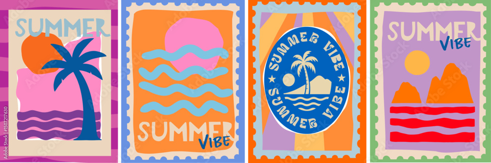 Summer vibe. Vector abstract minimal art illustration of postage stamp ...