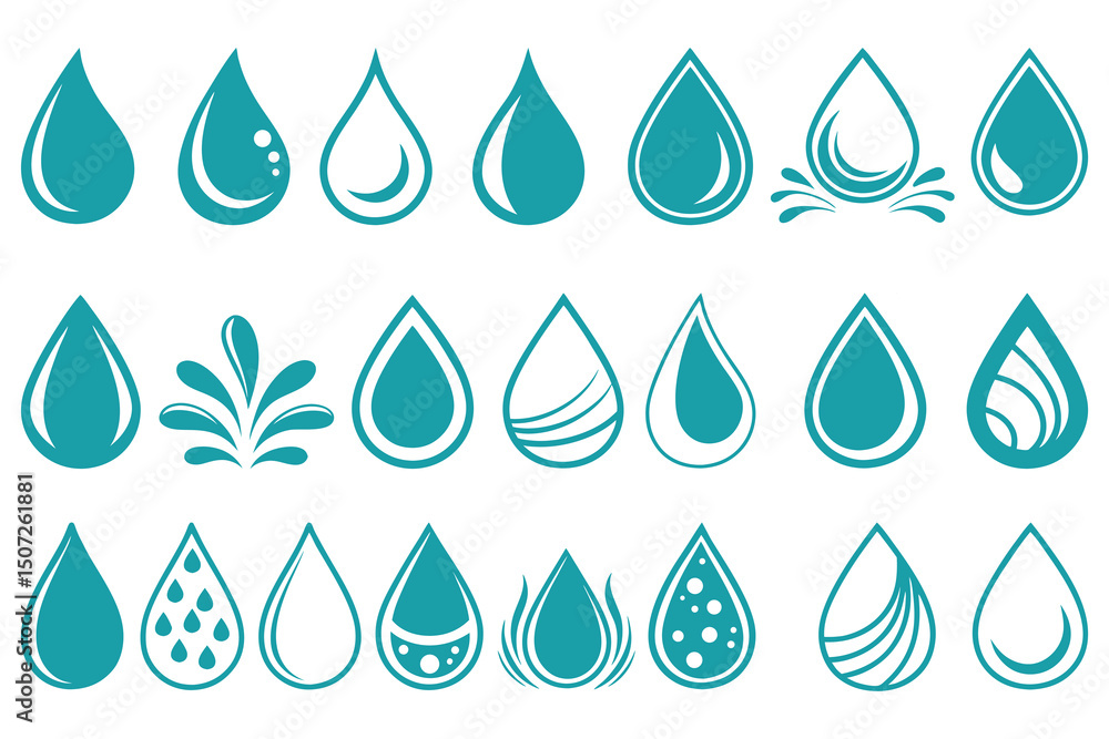 Set of Water Drop Icons and Splash Symbols – Vector Collection of ...