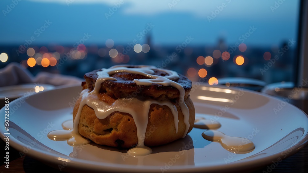 Cinnamon Roll With Icing With Blue Hour Color Cast Elevated Everyday ...