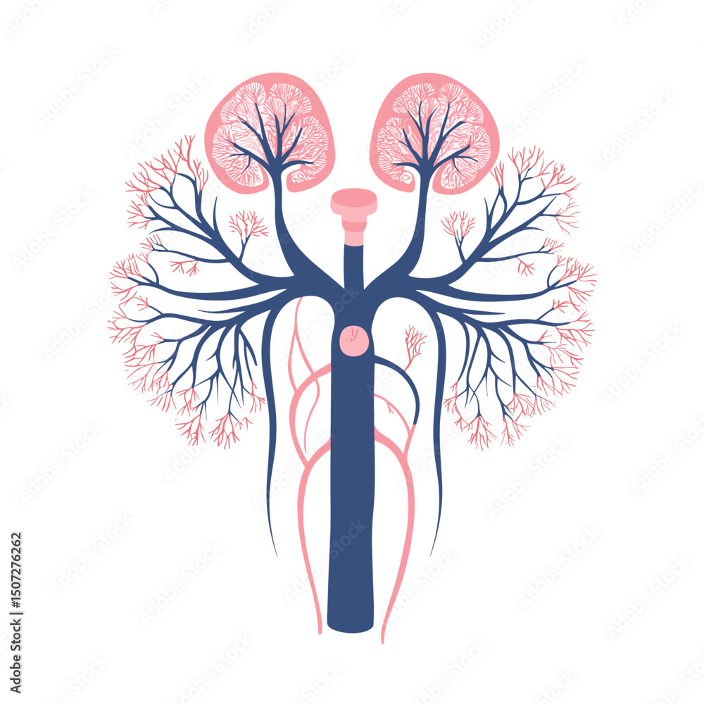 Stylized Human Kidney Anatomy in Pink and Navy Blue Illustrative ...