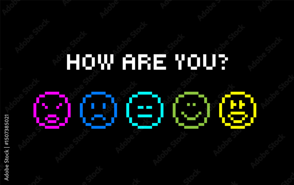 Y2k Pixel Emoji Mood Scale. How Are You. 5 Emotional Faces. Mental ...