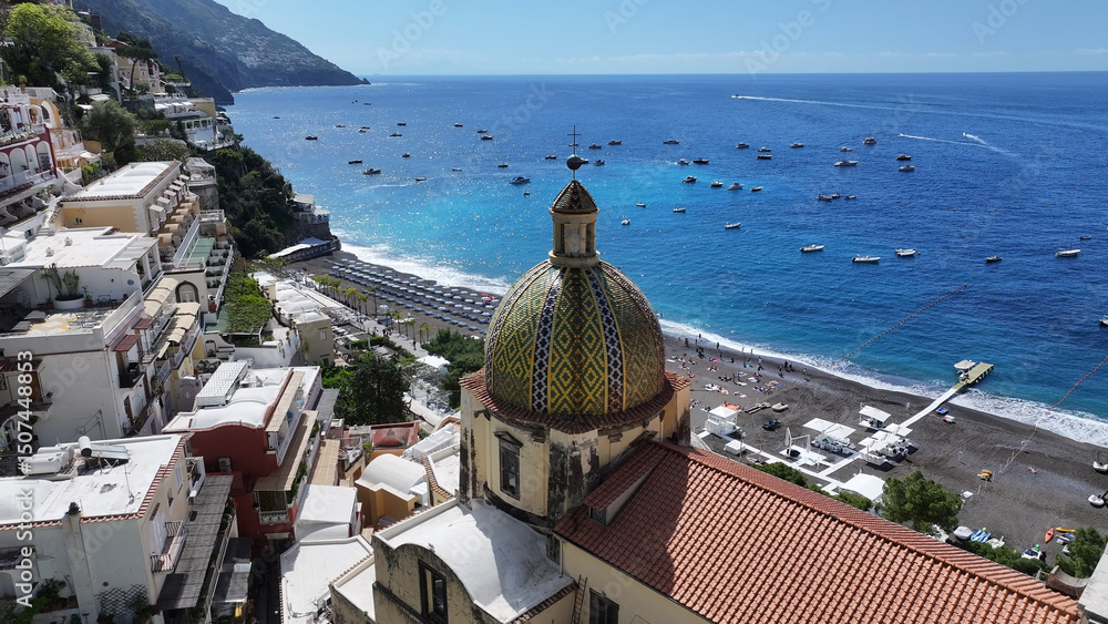 Photo Stock Amalfi Coast At Positano In Salerno Italy. Beach Landscape ...